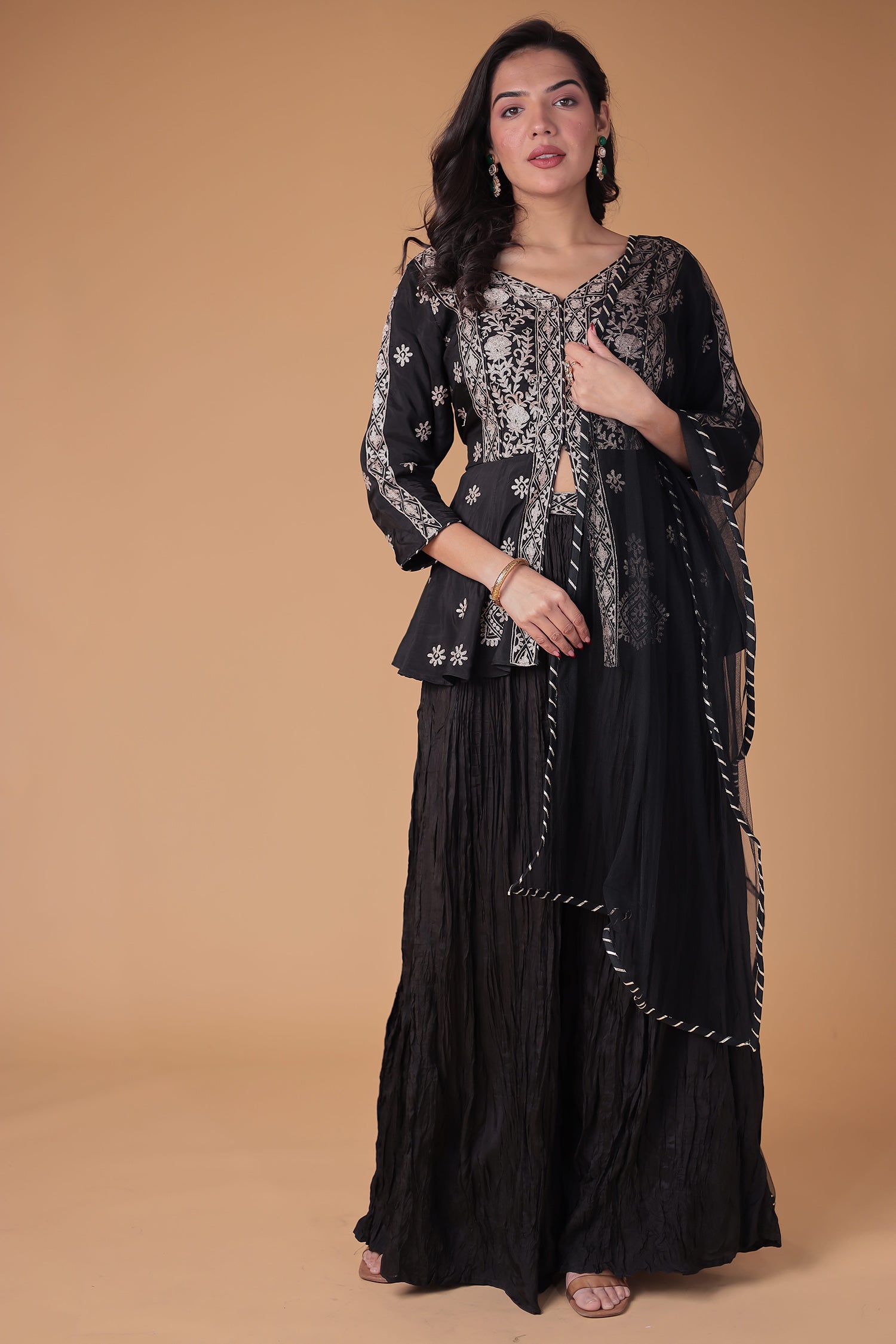 Peplum Silk Suit with Pittan work – Zari Jaipur