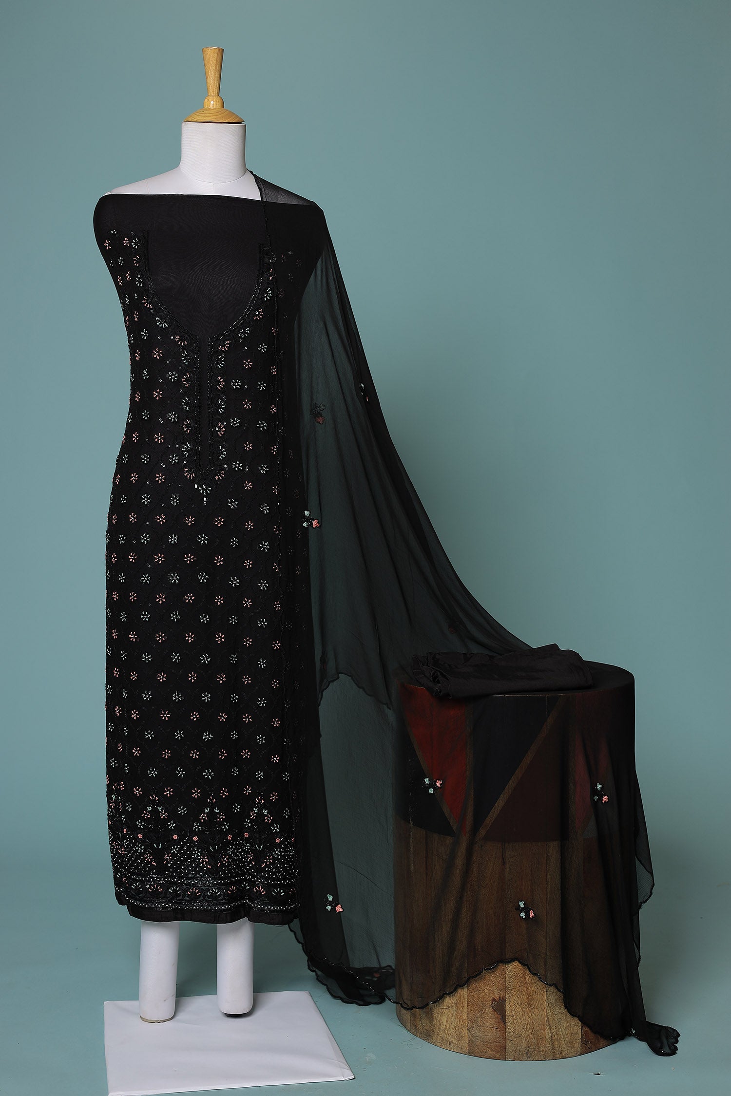 Embroidered Georgette Unstitched Suit with Cutdana and Sequins work ...