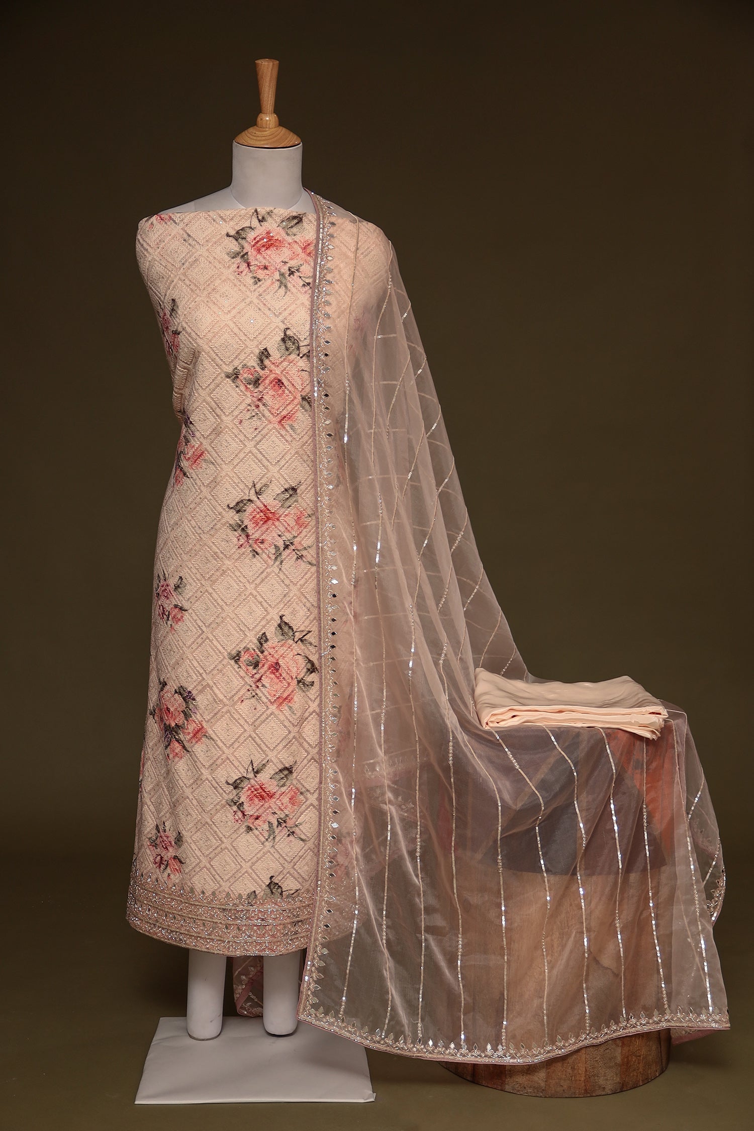 Printed Georgette Unstitched Suit with Mirror, Embroidered work ...