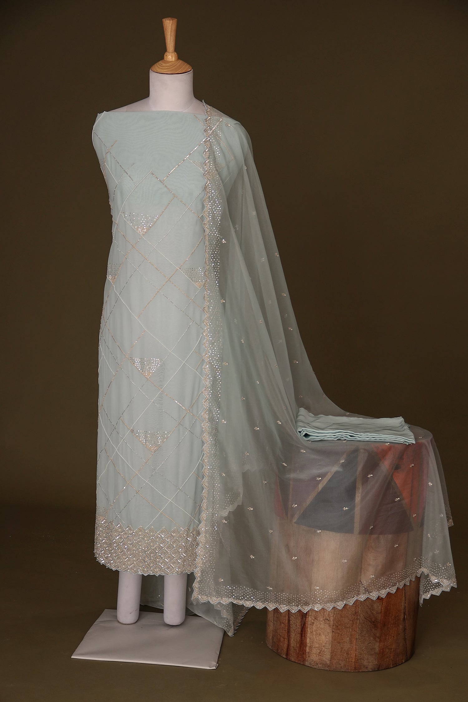 Georgette Unstitched Suit with Pearl and Sequins work. – Zari Jaipur