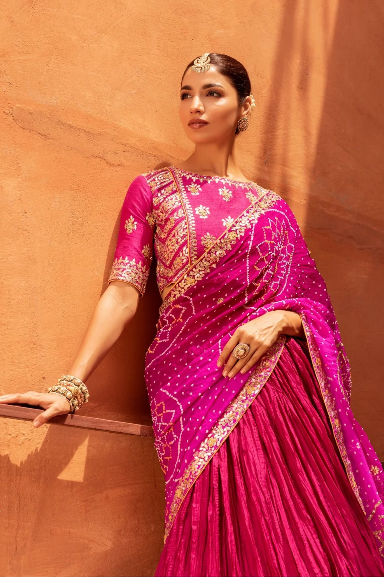 Silk Crush Lehenga with Bandhej Duppatta with Zardozi Work Blouse ...