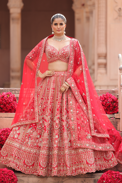 Shop Red Silk Bridal Lehenga Online At Zari Jaipur