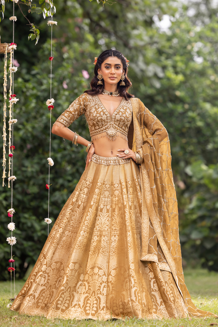 Buy Brown Banarasi Silk Wedding Lehenga | Zari Jaipur